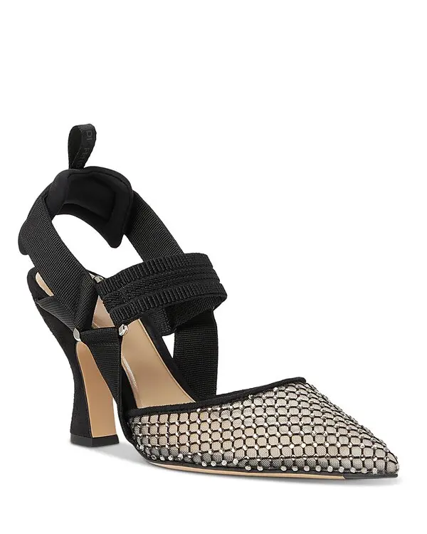 Fendi Colibri Embellished Mesh & Suede Slingback Pumps - Nero Black