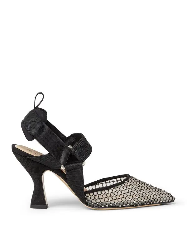 Fendi Colibri Embellished Mesh & Suede Slingback Pumps - Nero Black