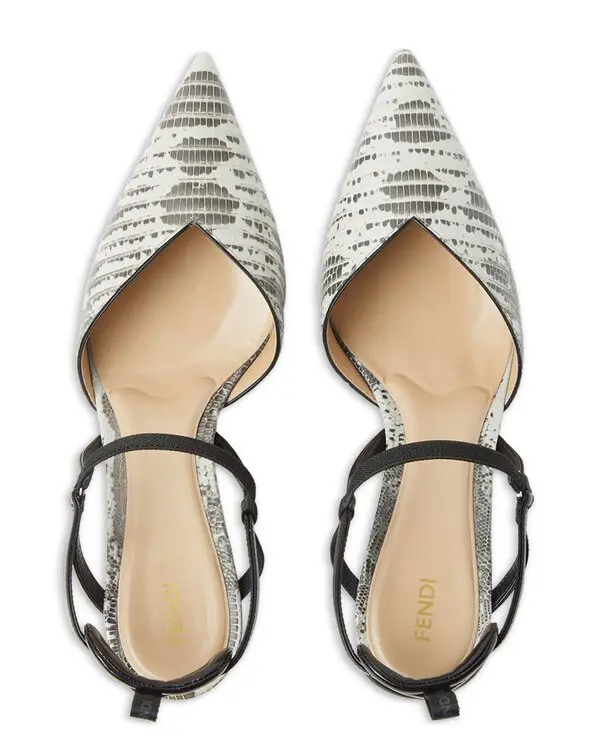 Fendi Colibri Embossed Leather Slingbacks - Pergamena