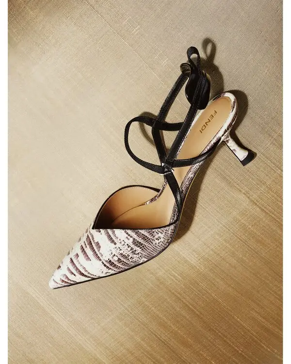 Fendi Colibri Embossed Leather Slingback Pumps - Pergamena