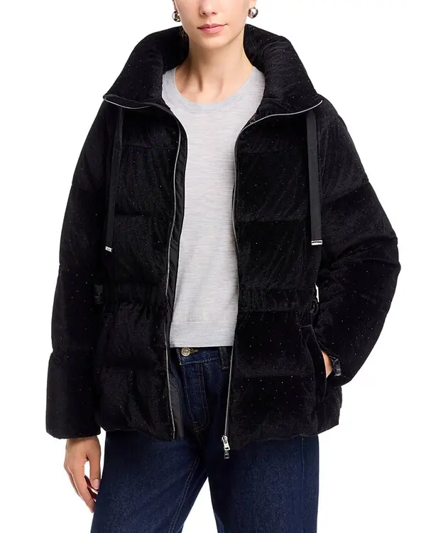 Herno Shiny Velvet Short Puffer Coat - Black