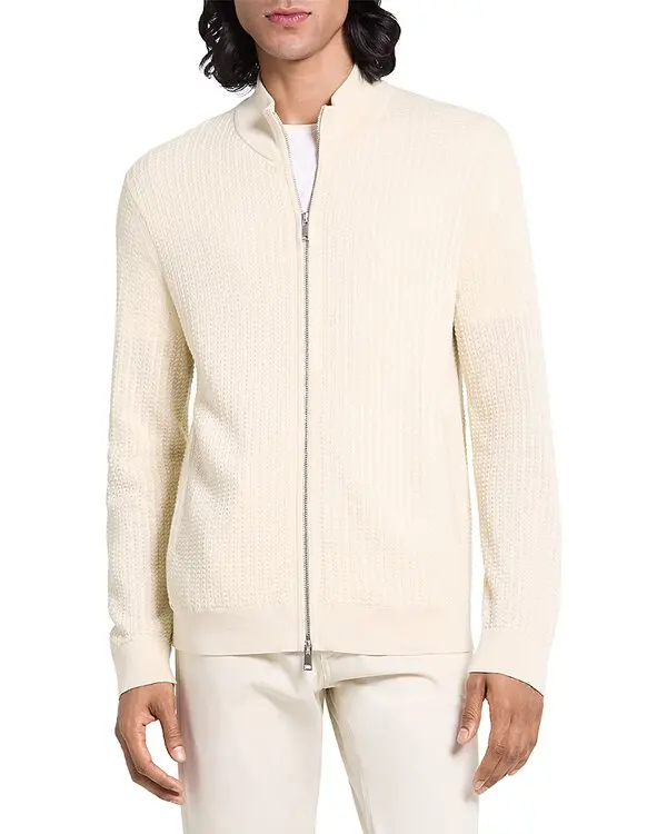 Theory Walton Full Zip Sweater In Tactile Cotton - Oat Milk
