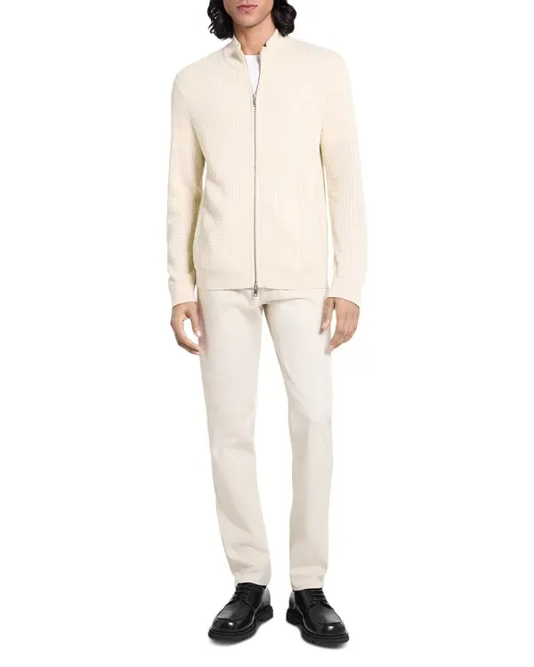 Theory Walton Full Zip Sweater In Tactile Cotton - Oat Milk