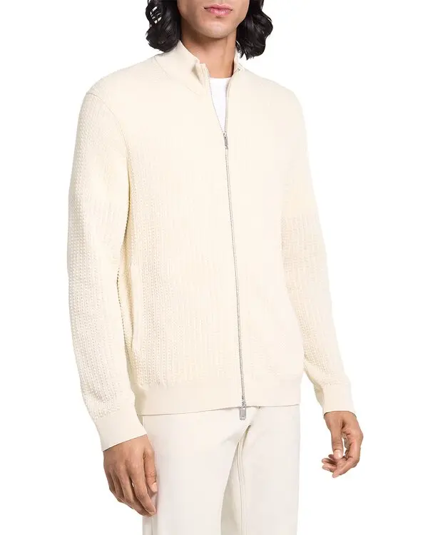 Theory Walton Full Zip Sweater In Tactile Cotton - Oat Milk