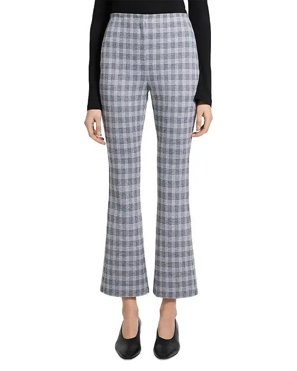 Theory Check Print High Rise Kick Flare Pants - Grey Multi