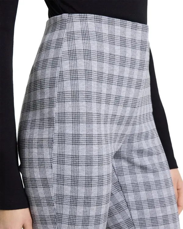 Theory Check Print High Rise Kick Flare Pants - Grey Multi