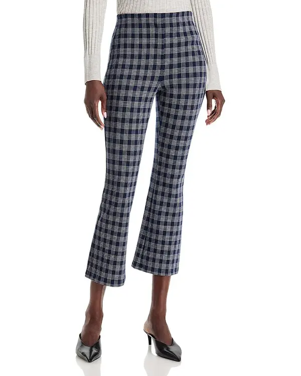 Theory Check Print High Rise Kick Flare Pants - Navy Multi