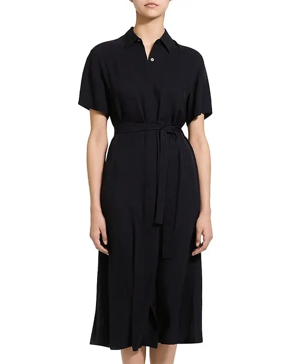 Theory Belted Button Front A-line Dress - Black