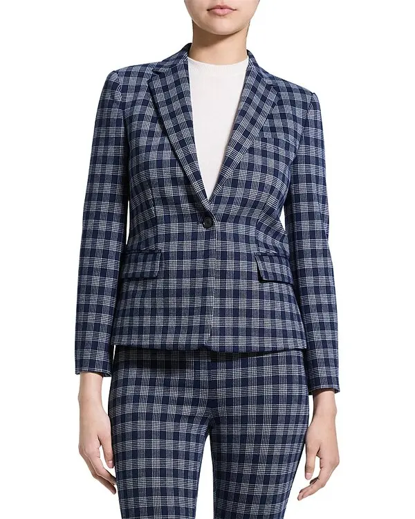 Theory Check Print Single Button Blazer