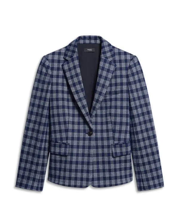 Theory Check Print Single Button Blazer
