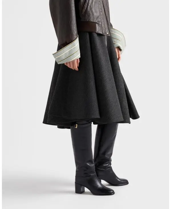Prada Leather Knee-high Boots With Logo Buckle - Black