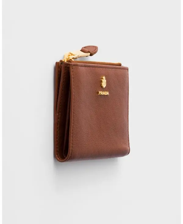 Prada Small Leather Wallet - Chestnut Brown