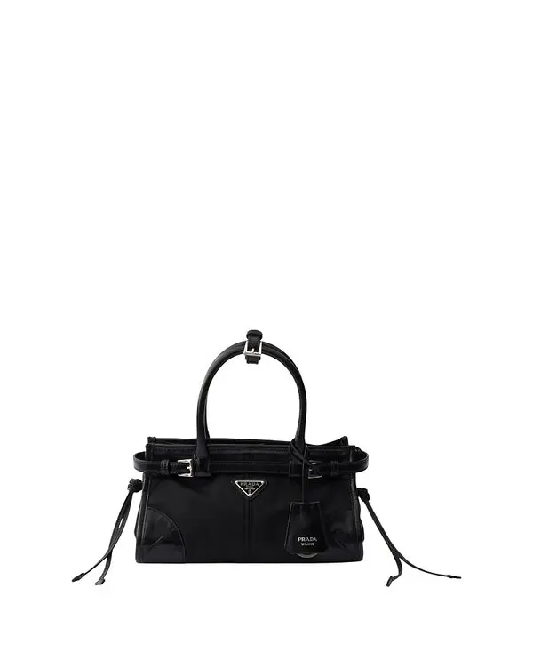 Prada Bonnie Small Re-nylon And Leather Handbag - Black