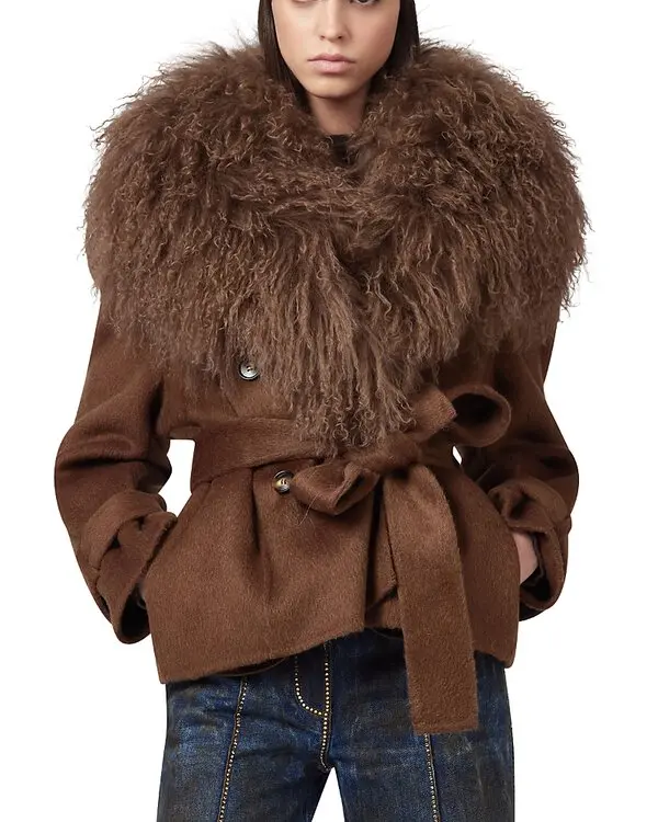 Giuseppe Di Morabito Shearling Collar Alpaca-blend Short Trench Coat