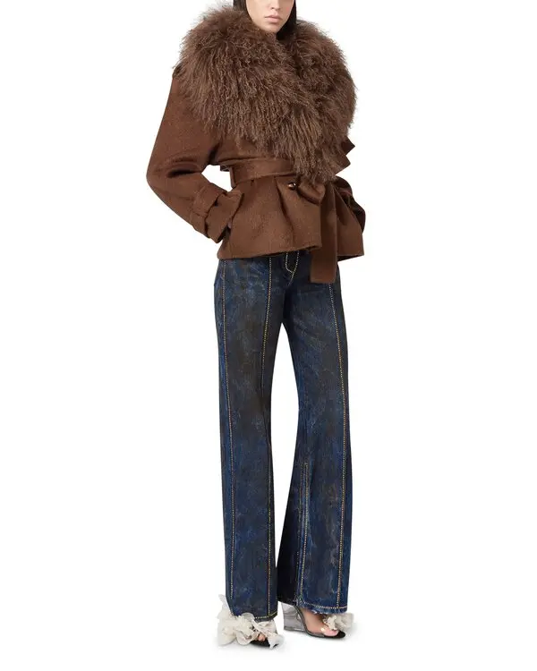 Giuseppe Di Morabito Shearling Collar Alpaca-blend Short Trench Coat