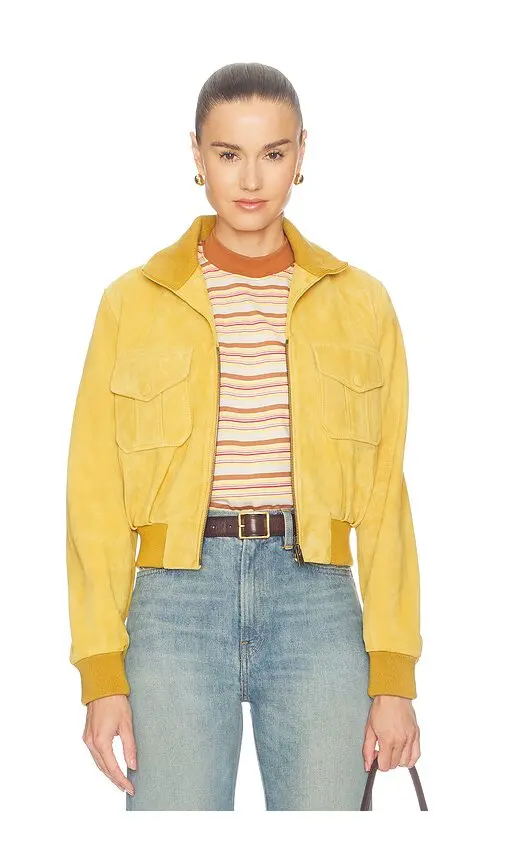 FRAME The Suede Ace Jacket In Yellow