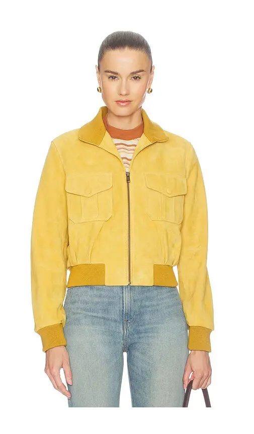 FRAME The Suede Ace Jacket In Yellow
