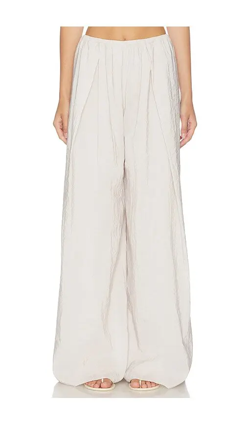 LA LIGNE Pleated Wide Leg Taffeta Pants - Stone
