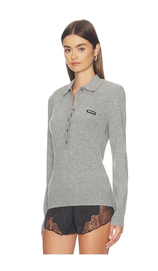 ROTATE BY BIRGER CHRISTENSEN Wool Longleeve Polo In Grey