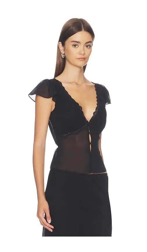 GUIZIO Ara Lace Trim V-neck Top