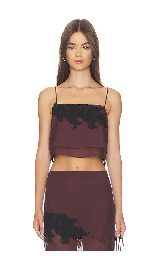 SIR. Noria Cropped Cami Top In Wine - Dark Plum