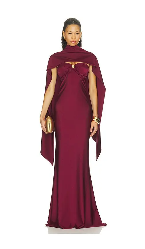 SHANI SHEMER Bella Dress With Scarf - Red Wine
