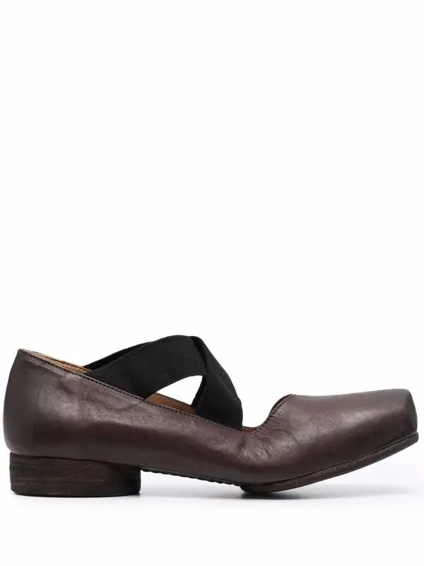 UMA WANG Leather Ballet Flats With Crossover Strap - Brown