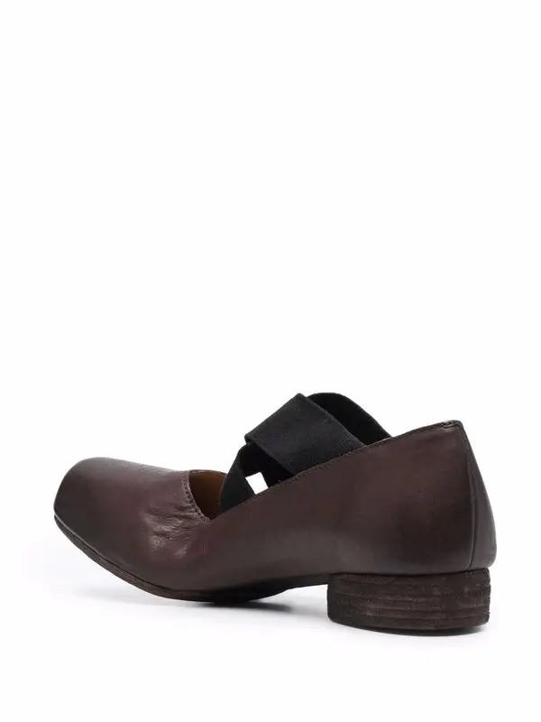 UMA WANG Leather Ballet Flats With Crossover Strap - Brown