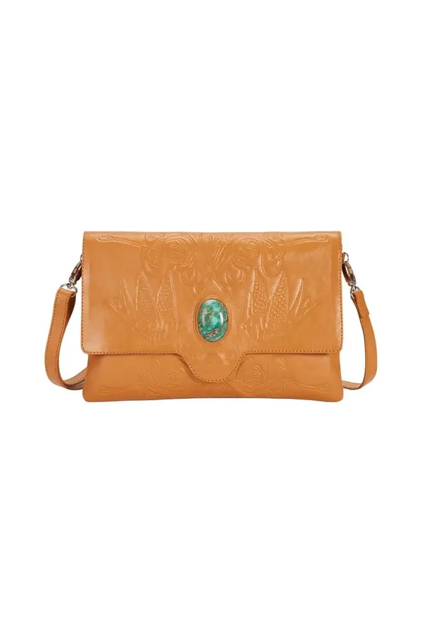 JODI LEE Lost Bird Clutch With Turquoise Embellishment - Brown