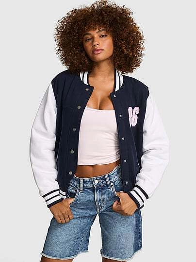 Pink Varsity Bomber Jacket - Blue