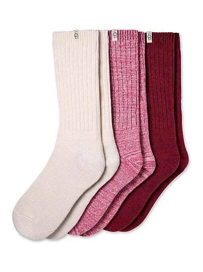 Pink Ugg® 3-pack Rib Knit Slouchy Crew Socks
