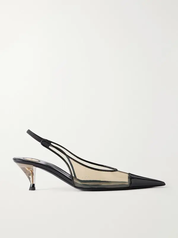 Saint Laurent Patent Leather-trimmed Slingback Pumps - Black