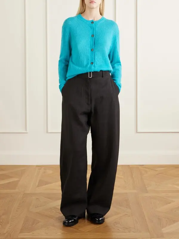 Studio Nicholson Belted Herringbone Cotton And Linen-blend Wide-leg Pants