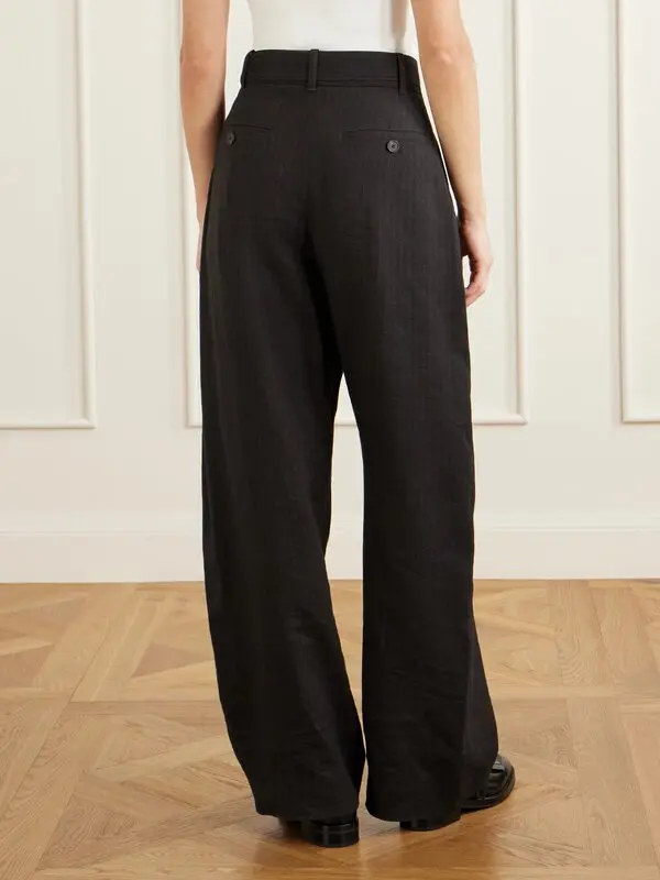 Studio Nicholson Belted Herringbone Cotton And Linen-blend Wide-leg Pants