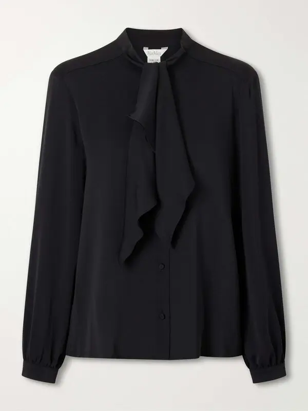 Max Mara Leccio Silk-crepon Blouse With Self-tie Collar