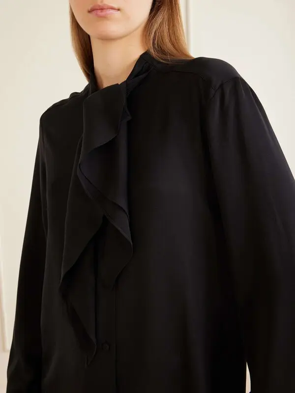 Max Mara Leccio Silk-crepon Blouse With Self-tie Collar