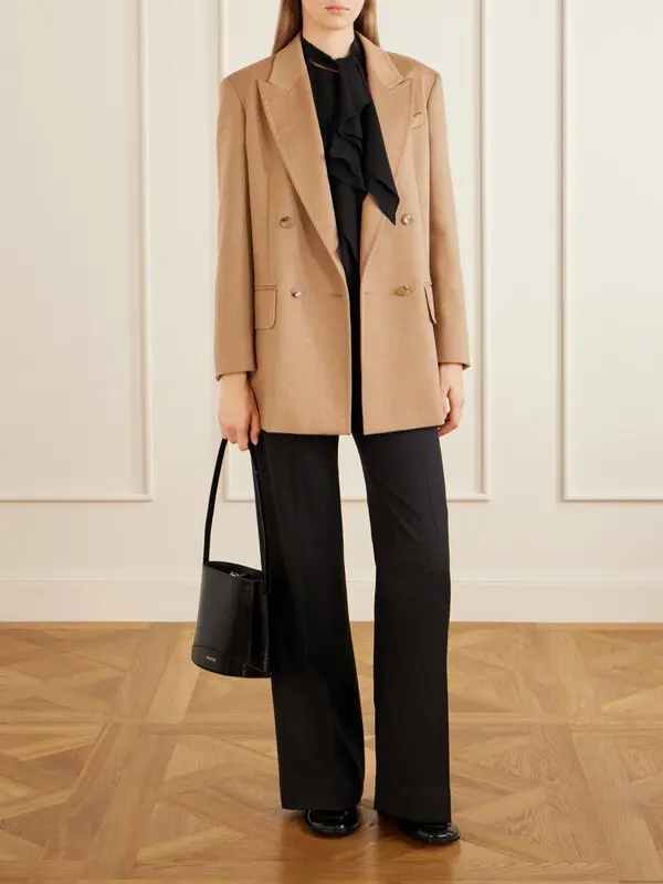 Max Mara Leccio Silk-crepon Blouse With Self-tie Collar - Black