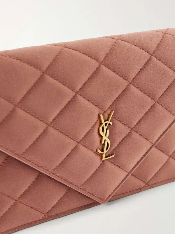 Saint Laurent Paris Satin Quilted Chain Wallet