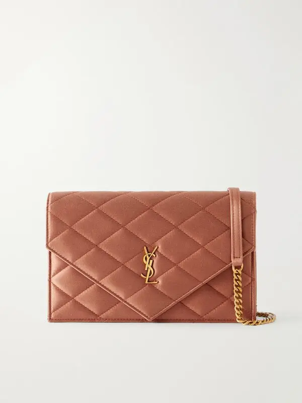 Saint Laurent Paris Quilted Satin Chain Wallet - Pink