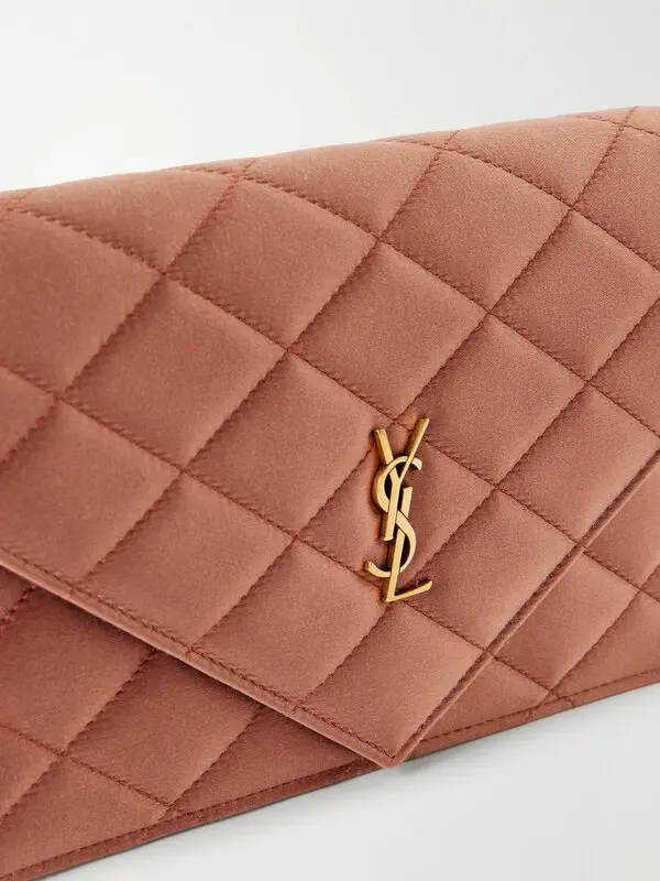 Saint Laurent Paris Quilted Satin Chain Wallet - Pink