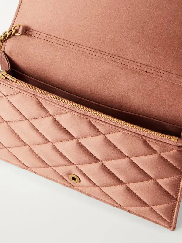 Saint Laurent Paris Quilted Satin Chain Wallet - Pink