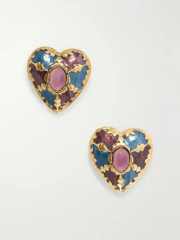 Saint Laurent Bo Coeur Embellished Earrings - Gold