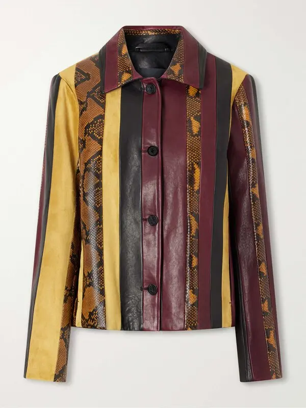 Proenza Schouler Striped Suede-trimmed Snake-effect Leather Jacket - Multi