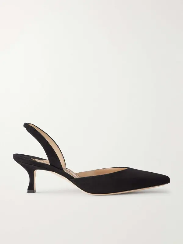 Manolo Blahnik Carolyne 50 Suede Slingback Pumps - Black