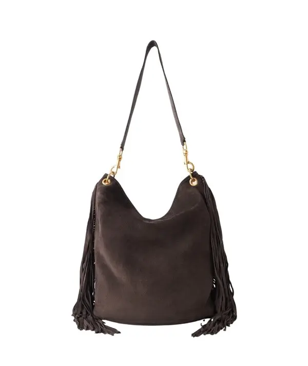 NILI LOTAN Asher Fringed Suede Shoulder Bag - Chocolate