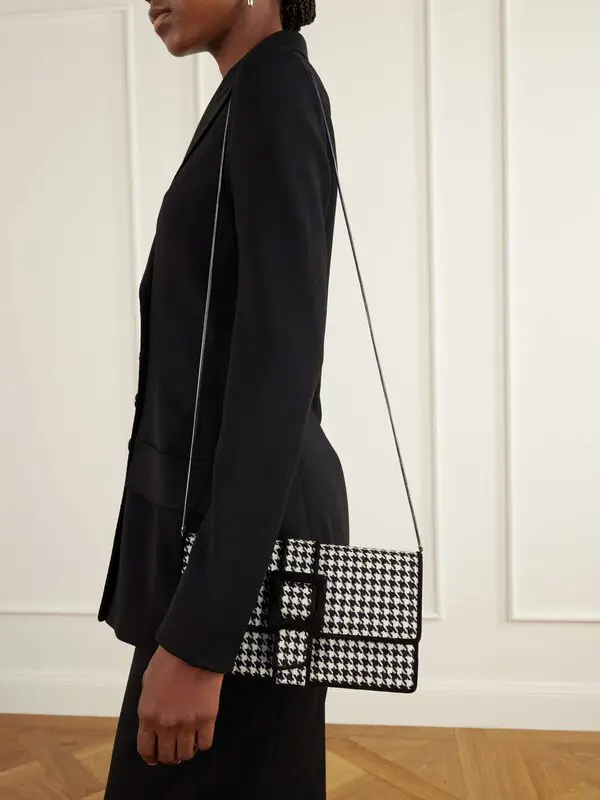Manolo Blahnik Maycap Houndstooth Wool Clutch