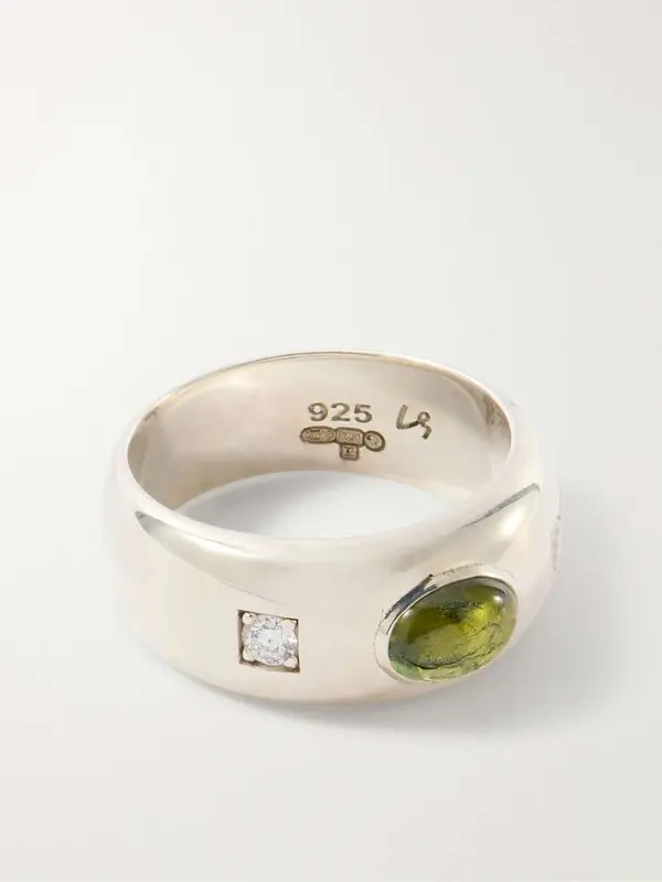 LOREN STEWART Gentry Sterling Silver, Tourmaline And Diamond Ring - Green