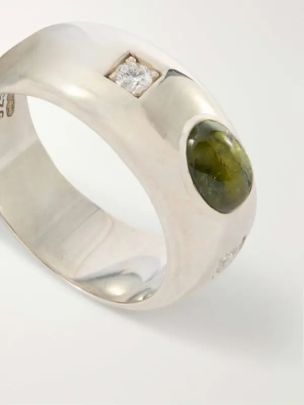 LOREN STEWART Gentry Sterling Silver, Tourmaline And Diamond Ring