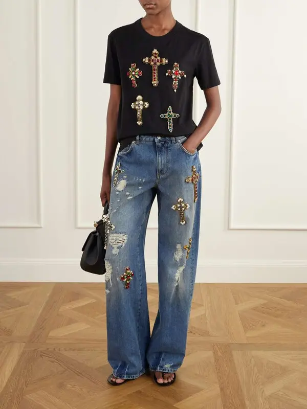 Dolce & Gabbana Embellished Cotton-jersey T-shirt