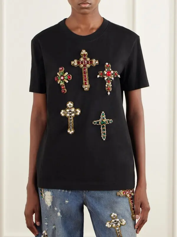 Dolce & Gabbana Embellished Cotton-jersey T-shirt